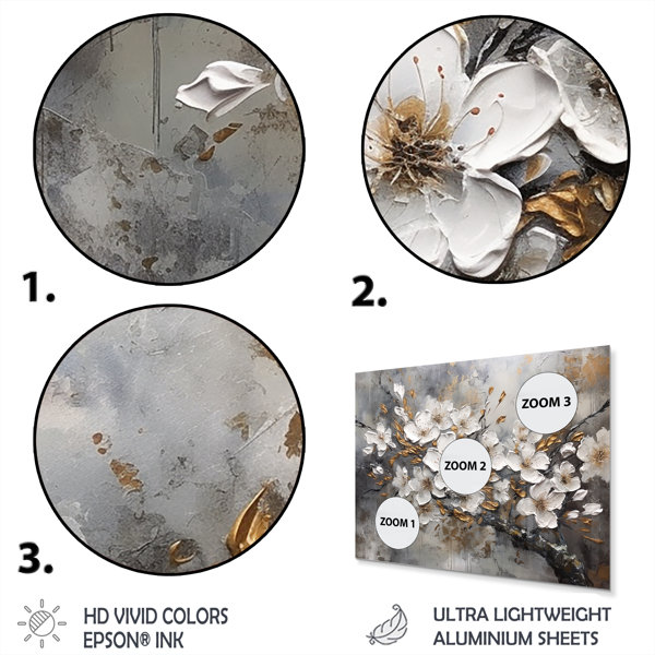 Design Art White Grey Cherry Blossum Harmony I - 5 Piece Wall Decor Set Metal & Reviews | Wayfair